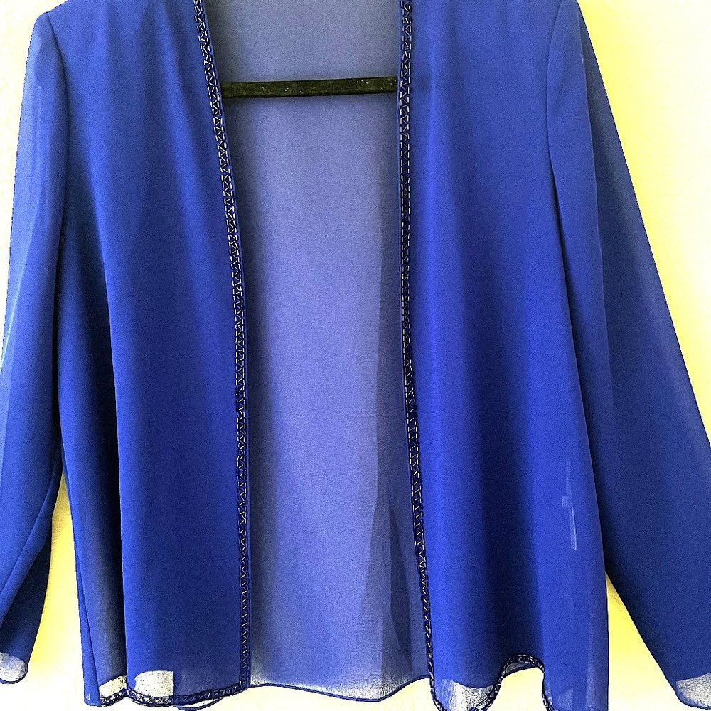 Electric Blue Vintage Sheer Embroidered Hem Lines Eve… - Gem